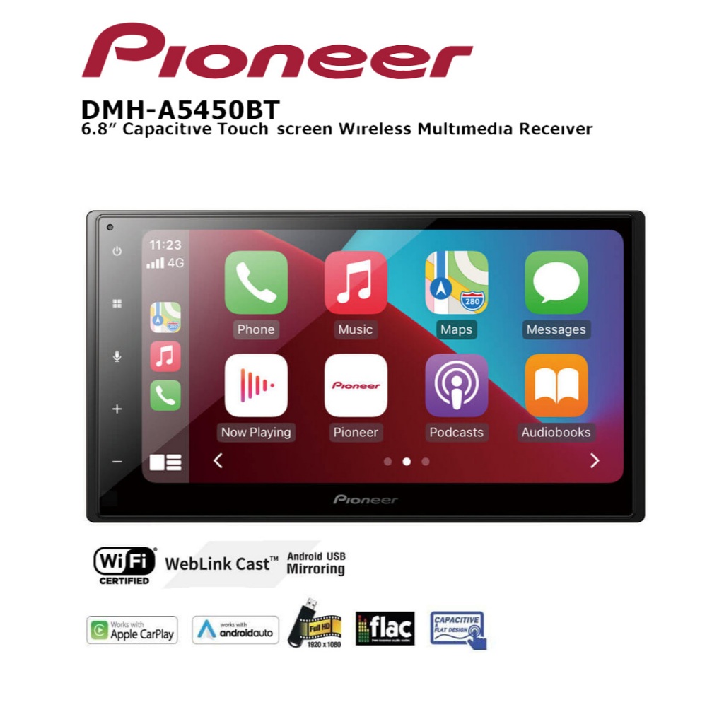 PIONEER DMH-A5450BT หน้าจอ 6.8 นิ้ว หน้าจอสัมผัส เชื่อมต่อ Apple CarPlay , Android Auto แบบไร้ ...