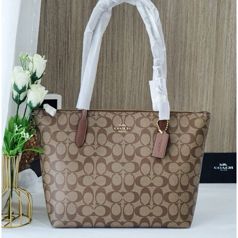 COACH 4455 ZIP TOP TOTE หนังแคนวาส ขนาดกลาง | Shopee Thailand