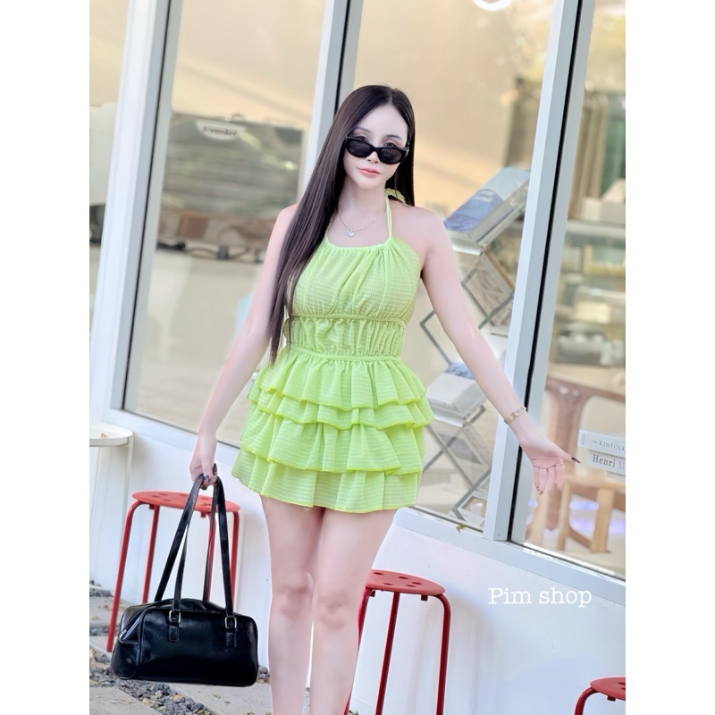 #Nicha Set2ชิ้น เสื้อผูกคอผูกหลัง กระโปรงขนมชั้น 3 ชั้น มีซับกางเกง ทรงนี้ต้องจัดดด | Shopee ...