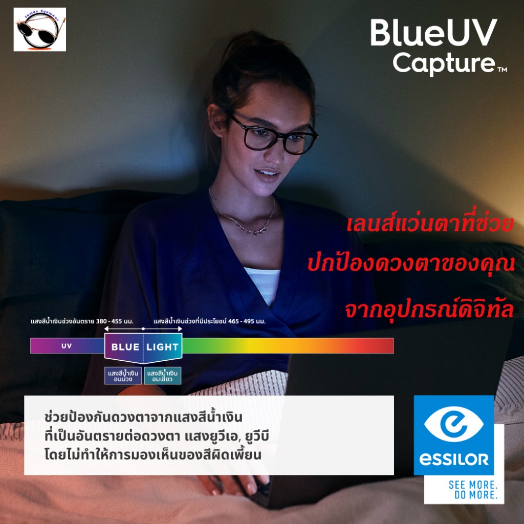 Essilor BLUE CAPTURE เลนส์แว่นสายตา ย่อบาง ตัดแสงสีฟ้าจากทุกจอที่ใสไม่ ...