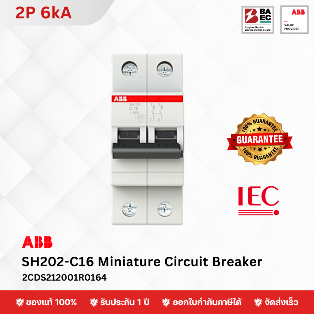 ABB SH202-C16 เซอร์กิตเบรกเกอร์ 16 Amp 2P 6KA | Shopee Thailand