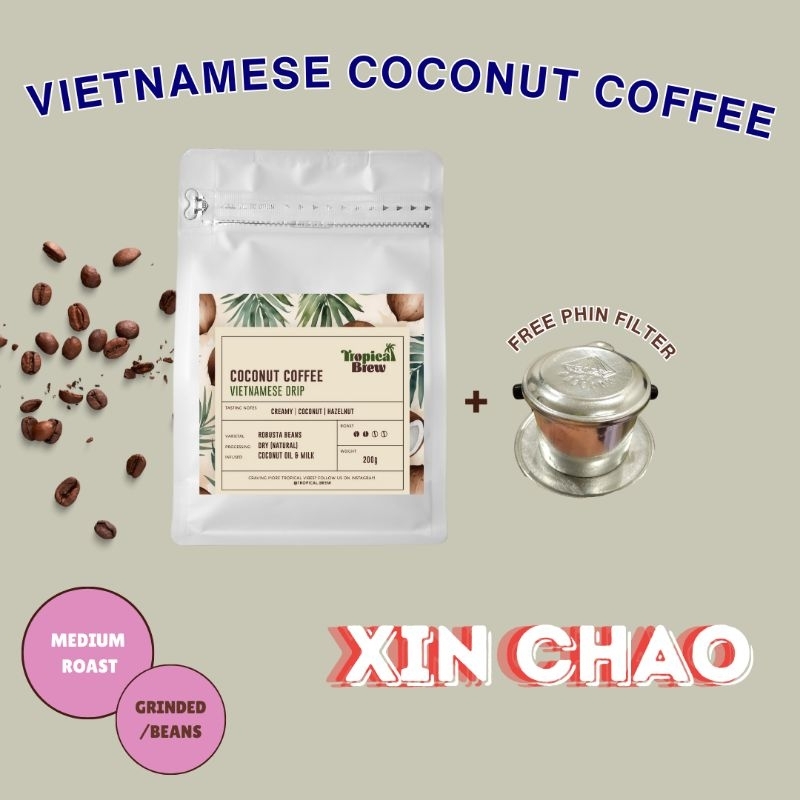 เม็ดกาแฟคั่วมะพร้าว แถม Phin filter จากเวียดนาม Coconut Coffee beans with free Phin Filter from ...