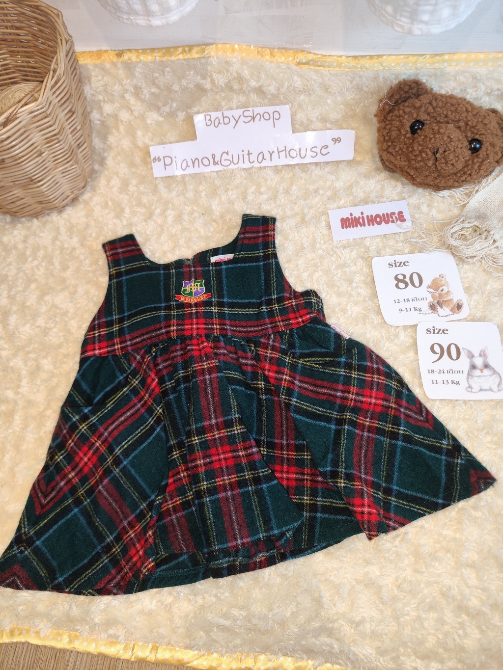 เดรสทรงเอี๊ยมลายสก็อตแบรนด์ Miki House รหัสDD1266 ส่งต่อเสื้อผ้าเด็ก ...