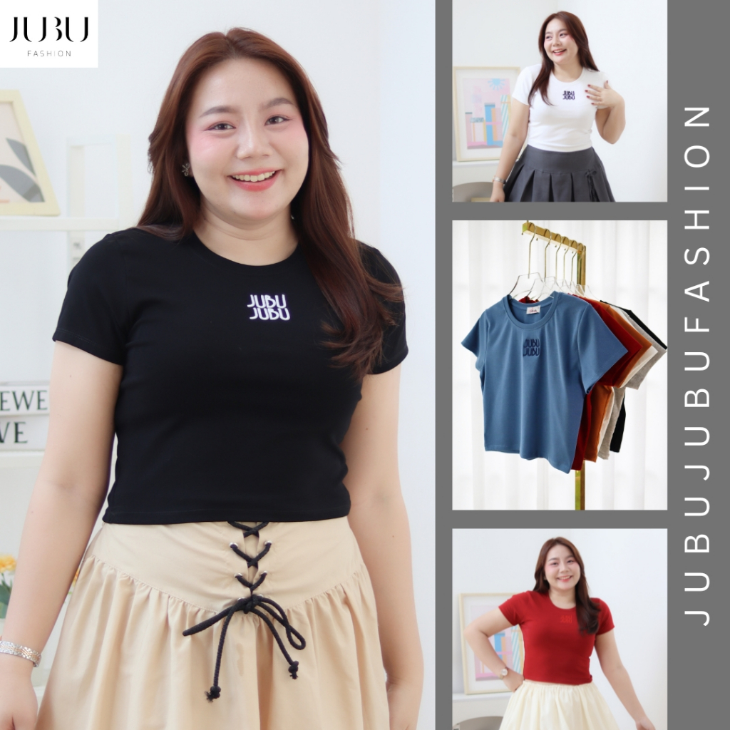Miranda Crop Top เสื้อครอปสาวอวบ ปักลายJUBUJUBU ผ้ายูนิโคล อก34-46นิ้ว ...