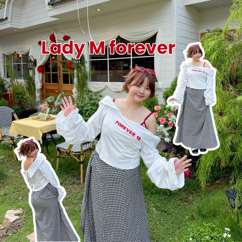 Lady M | lady m forever เซ็ทเสื้อ 2 ชิ้นสำหรับสาวอวบ เสื้อเปิดไหล่สีขาว ...