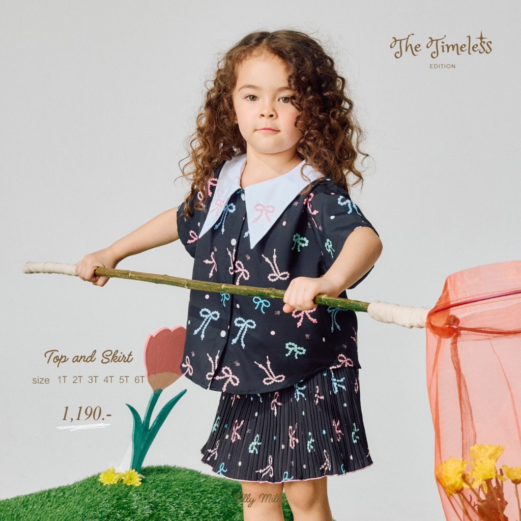 Tilly Milly ชุดเซ็ตลายโบว์สีดำ กระโปรงพลีท - The timeless edition | Shopee Thailand
