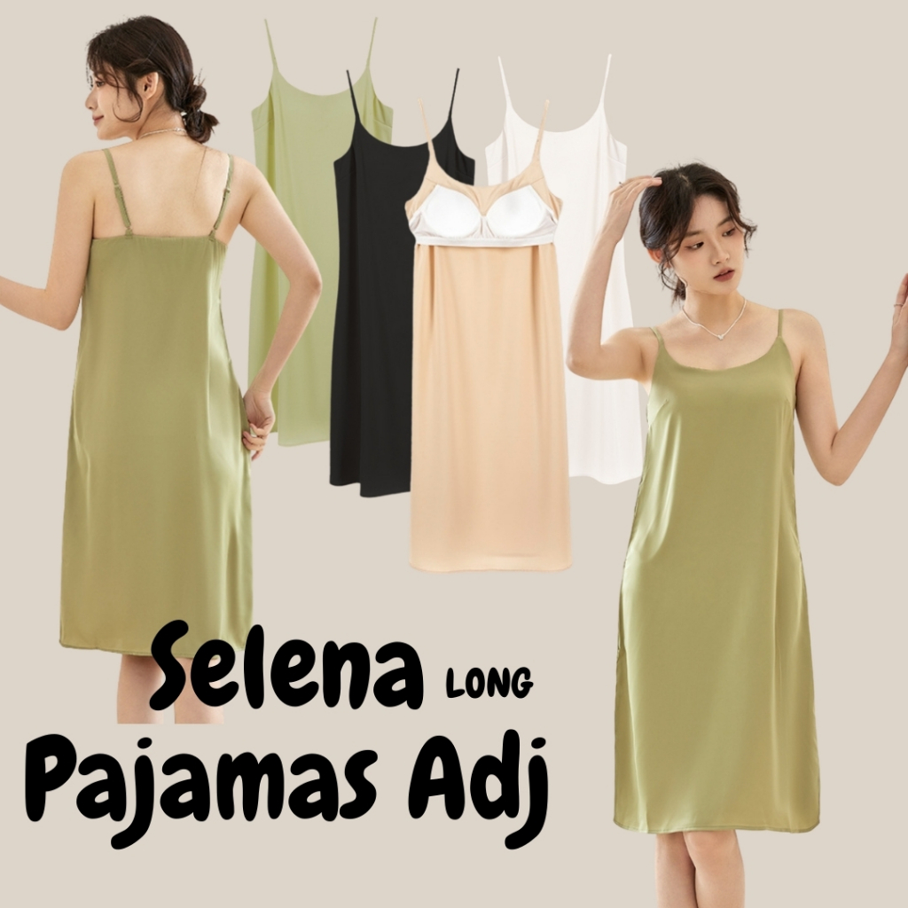Selena Long Pajamas Adj ชุดนอน เดรสยาว เสื้อสายเดี่ยว แบบปรับสายได้ มีบ ...