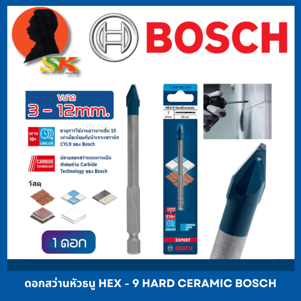 ดอกสว่านหัวธนู HEX-9 Hard Ceramic มีขนาดให้เลือก 3 - 12mm ความยาว 90mm ...