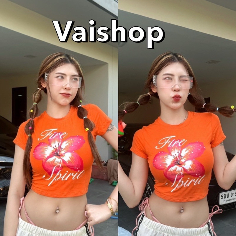 เสื้อครอปสั้น ลาย ดอกชบา มาใหม่ ต้อนรับซัมเมอร์ VV 14 | Shopee Thailand