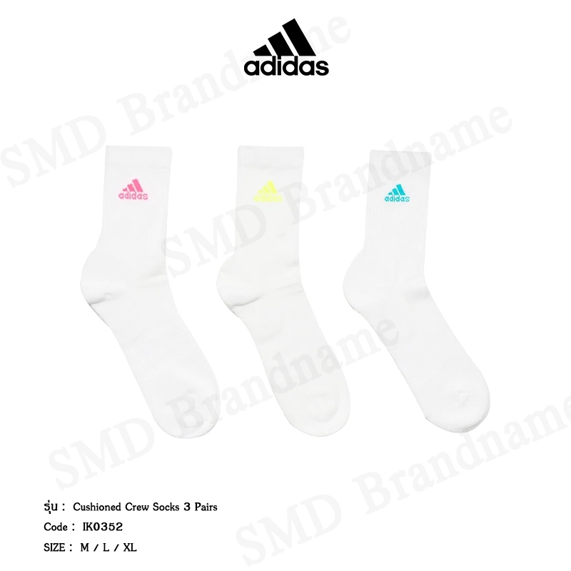 Adidas ถุงเท้า รุ่น Cushioned Crew Socks 3 Pairs Code: IK0352 | Shopee ...