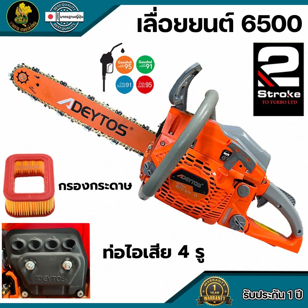 "รุ่นท็อป"เลื่อยยนต์ ADEYTOS รุ่น DT 6500 ท่อไอเสีย 4 ท่อ ลูกสูบไฮสปีด 2 แหวน ฟรี สินค้า พร้อม ...