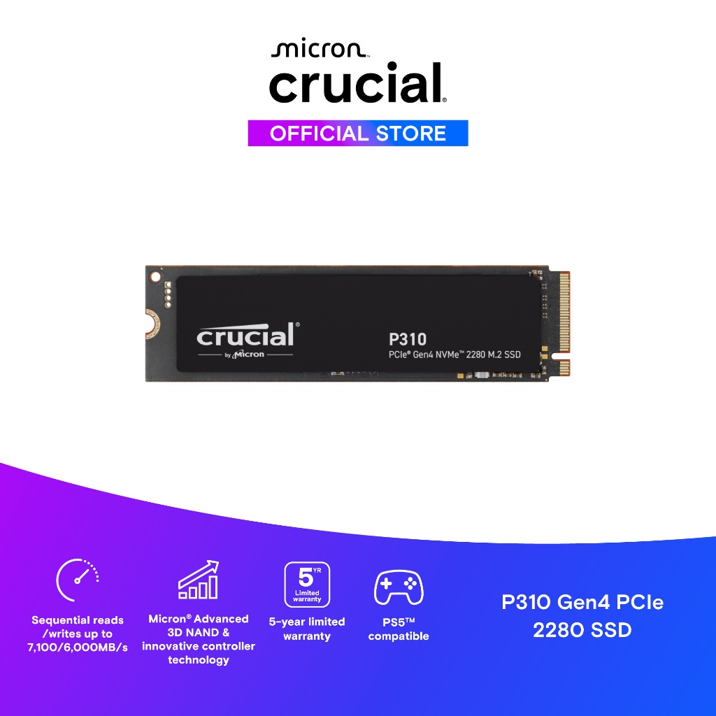 Crucial P310 500GB PCIe Gen4 NVMe 2280 M.2 SSD (CT500P310SSD8 / CT1000P310SSD8 / CT2000P310SSD8 ...