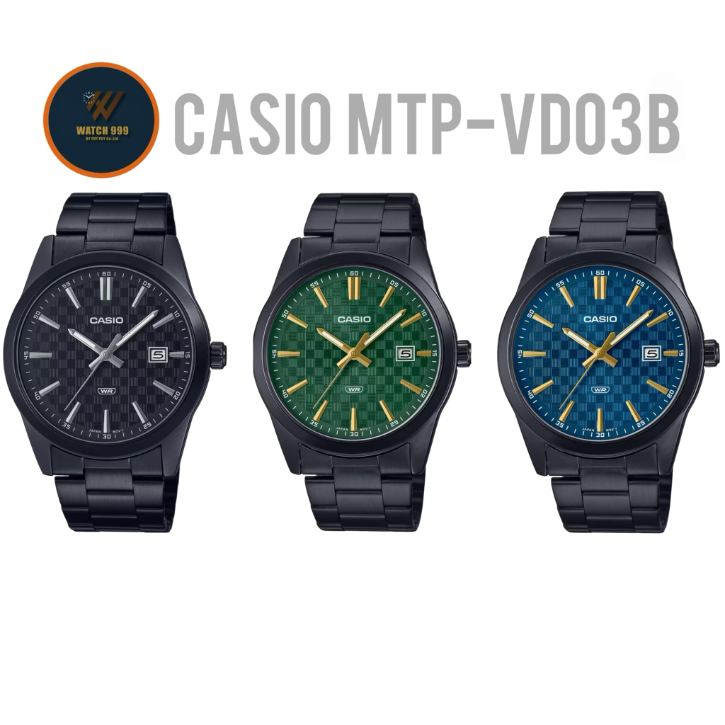 นาฬิกา Casio แท้ รุ่น MTP-VD03B สแตนเลสรมดำ สำหรับผู้ชาย กันน้ำ ของแท้ ...