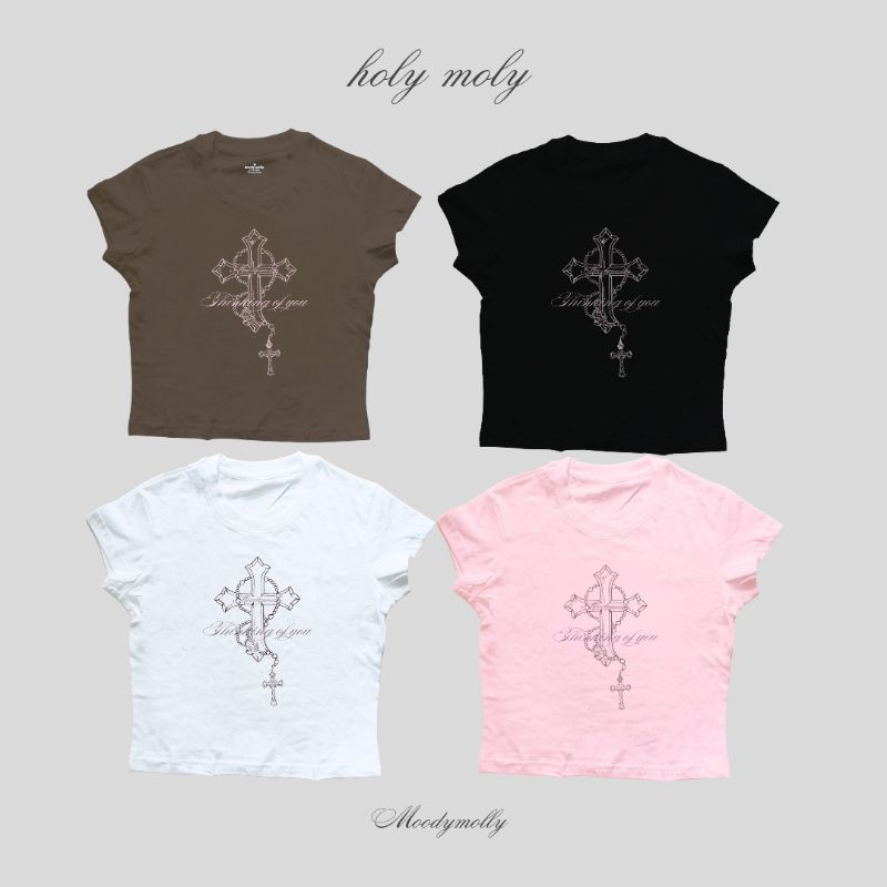 (moodymolly) เสื้อยืด Babytee รุ่น Holymolly กางเขน gothic | Shopee ...