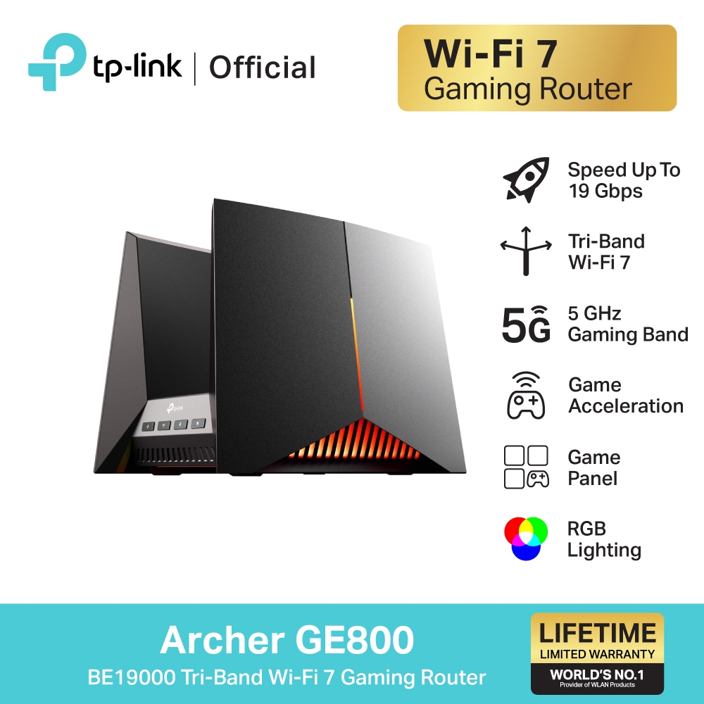 TP-Link Archer GE800 เราเตอร์ไวไฟ7 BE19000 Tri-Band Wi-Fi 7 Gaming ...