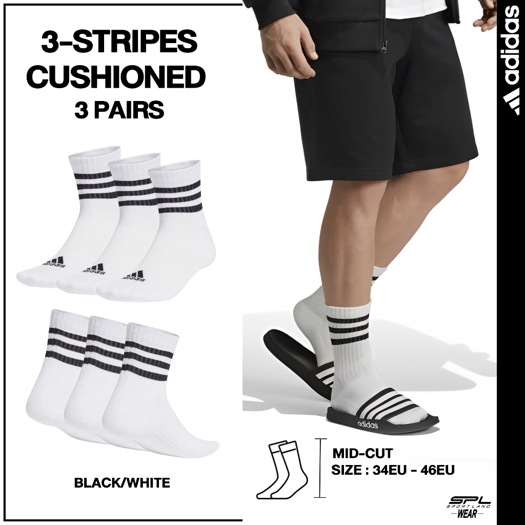Adidas อาดิดาส ถุงเท้า (1แพ็ค มี 3 คู่) Sock Cushioned Mid Cut 3PP ...
