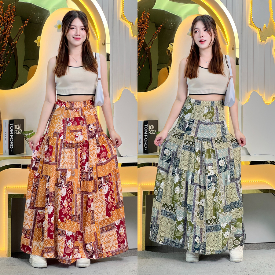 เสื้อผ้าผู้หญิง กระโปรงยาวสไตล์โบฮีเมียน ผลิตจาก เนื้อผ้าไหมแท้ของอิตาลี มีคุณสมบัตินุ่มนวล ...