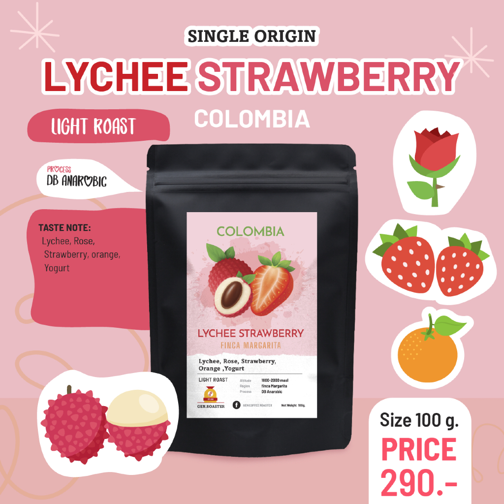 เมล็ดกาแฟคั่วอ่อนColombia Lychee Strawberry Finca Margarita หอมลิ้นจี่ ...