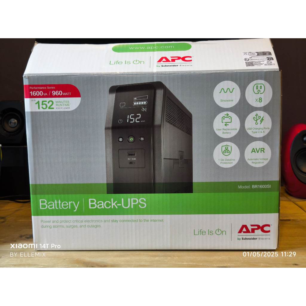 เครื่องสำรองไฟขนาด 960 วัตต์ APC BACK UPS 1600VA/960WAT # BR1600SI-3Y ...
