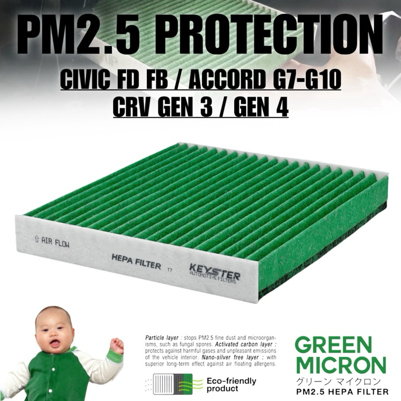 KEY-STER GREEN MICRON [G-SDA] กรองแอร์ HONDA CIVIC / ACCORD / CRV กรองฝุ่น PM2.5 ได้จริง ! ลม ...