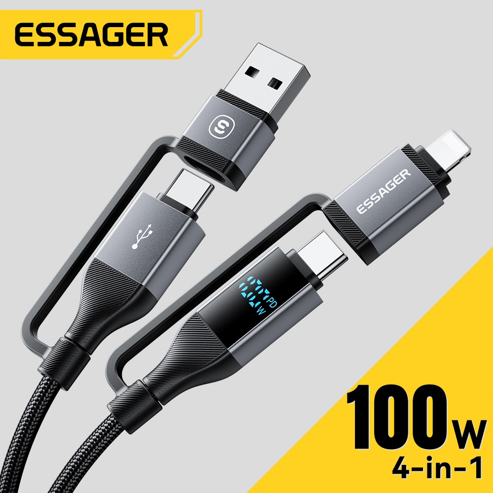 Essager 100W USB-A/Type-C to Type-C/L สายเคเบิลข้อมูลแบบสี่ในหนึ่งจอ ...