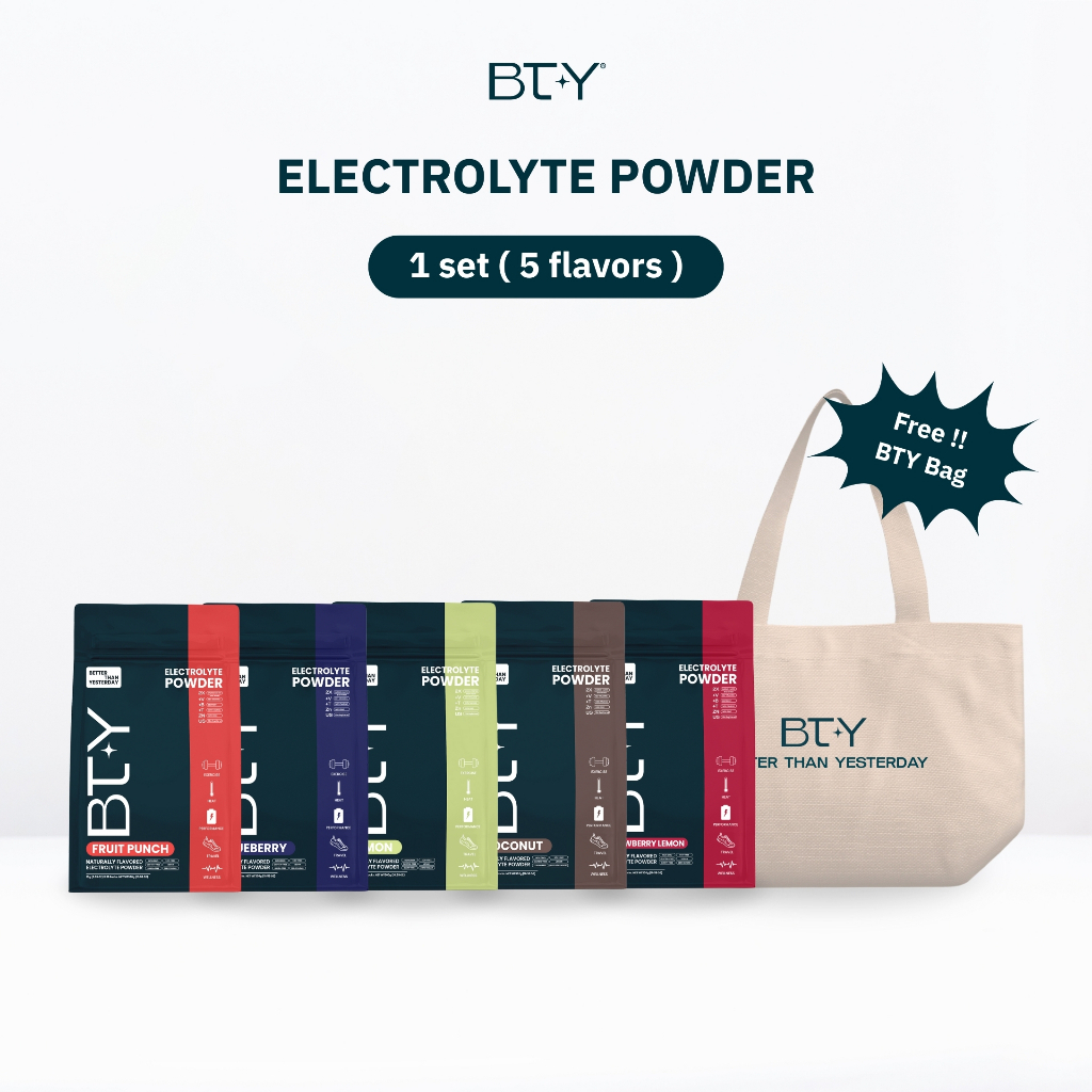 BTY Electrolyte Powder รูปแบบผงชง ยกเซ็ต จำนวน 5 ถุง แถมฟรี !! BTY Bag ...