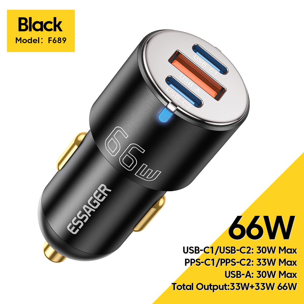 Essager 66W Type-C+USB-A+Type-C ที่ชาร์จในรถยนต์พลังสูง | Shopee Thailand