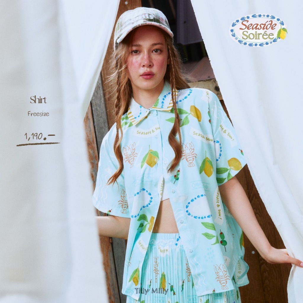 Tilly Milly เสื้อเชิ้ตผู้หญิงลายเลม่อน ( สีฟ้า ) - Seaside Soirée - Drop 3 | Shopee Thailand
