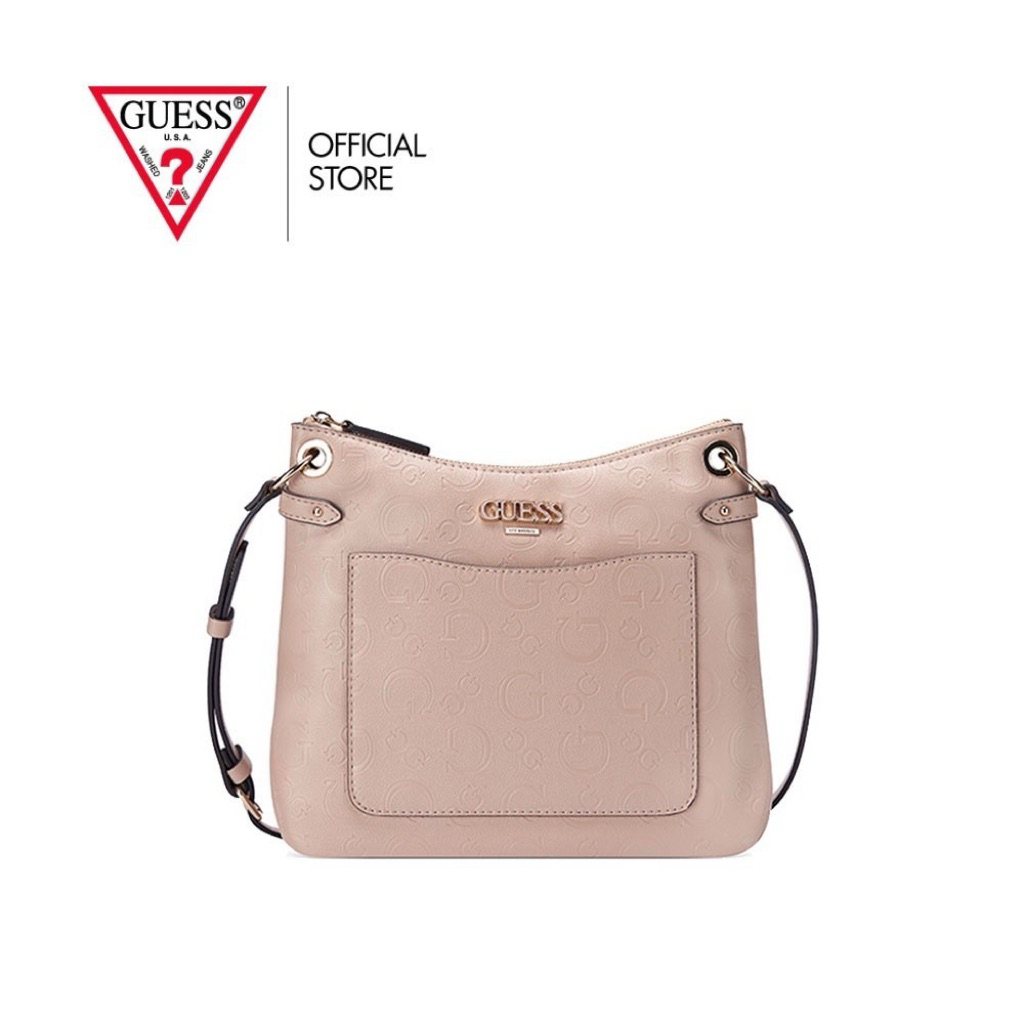 GUESS กระเป๋าสะพายข้าง รุ่น AG911312 HOLLEY MEDIUM TOP ZIP สีชมพู-น้ำตาล | Shopee Thailand