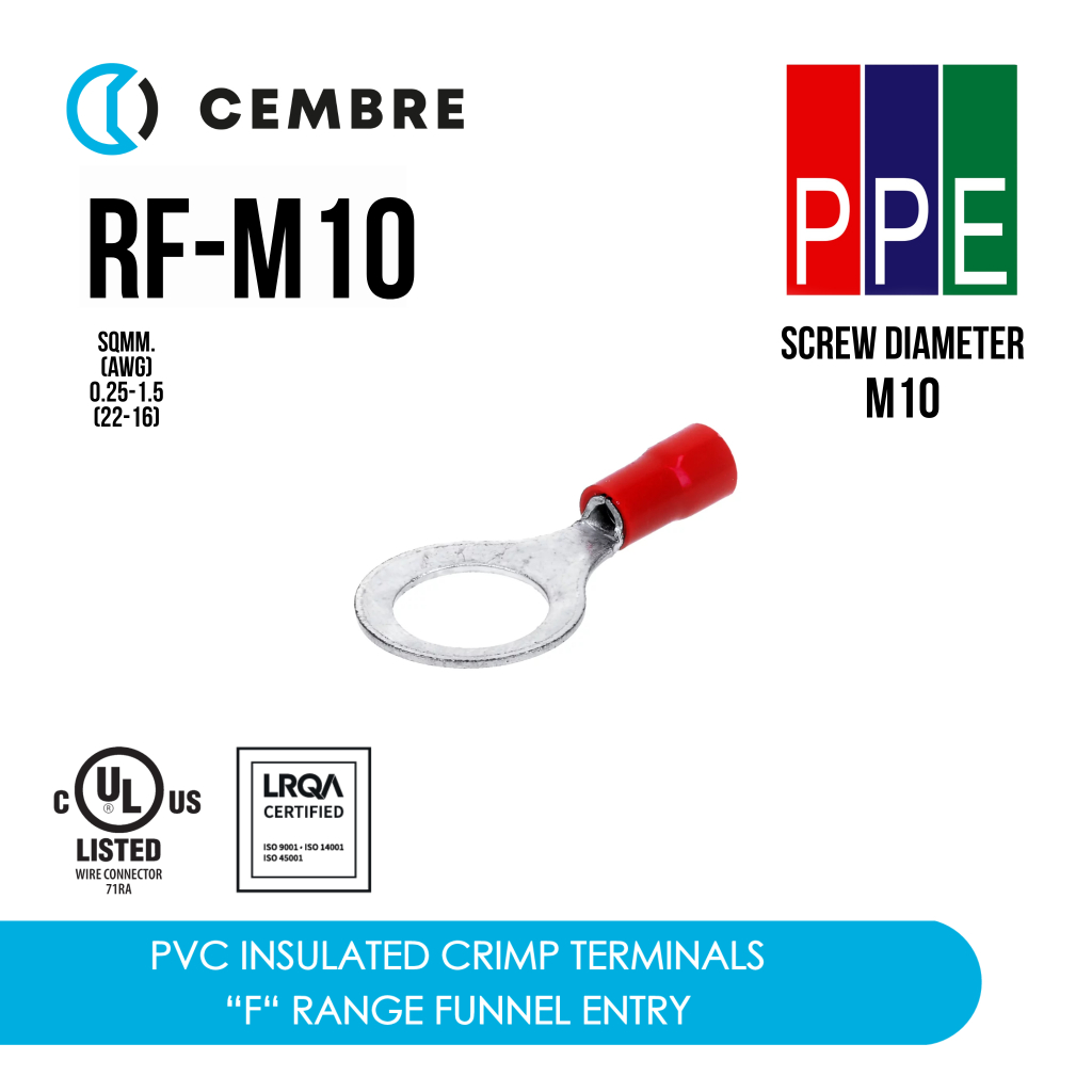 RF-M10 [Cembre] หางปลาหุ้มฉนวน แบบกลม 1.5 Sqmm. รูน๊อต M10 Insulated ...
