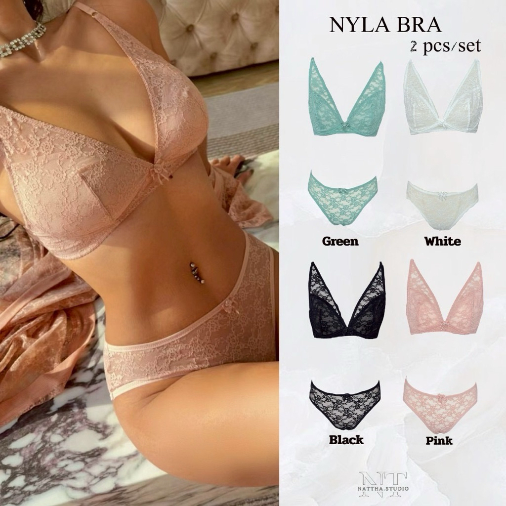 Nattha.Studio / Nyla bra set 5519 เสื้อชั้นใน + กางเกงชั้นใน ผ้าลูกไม้ | Shopee Thailand