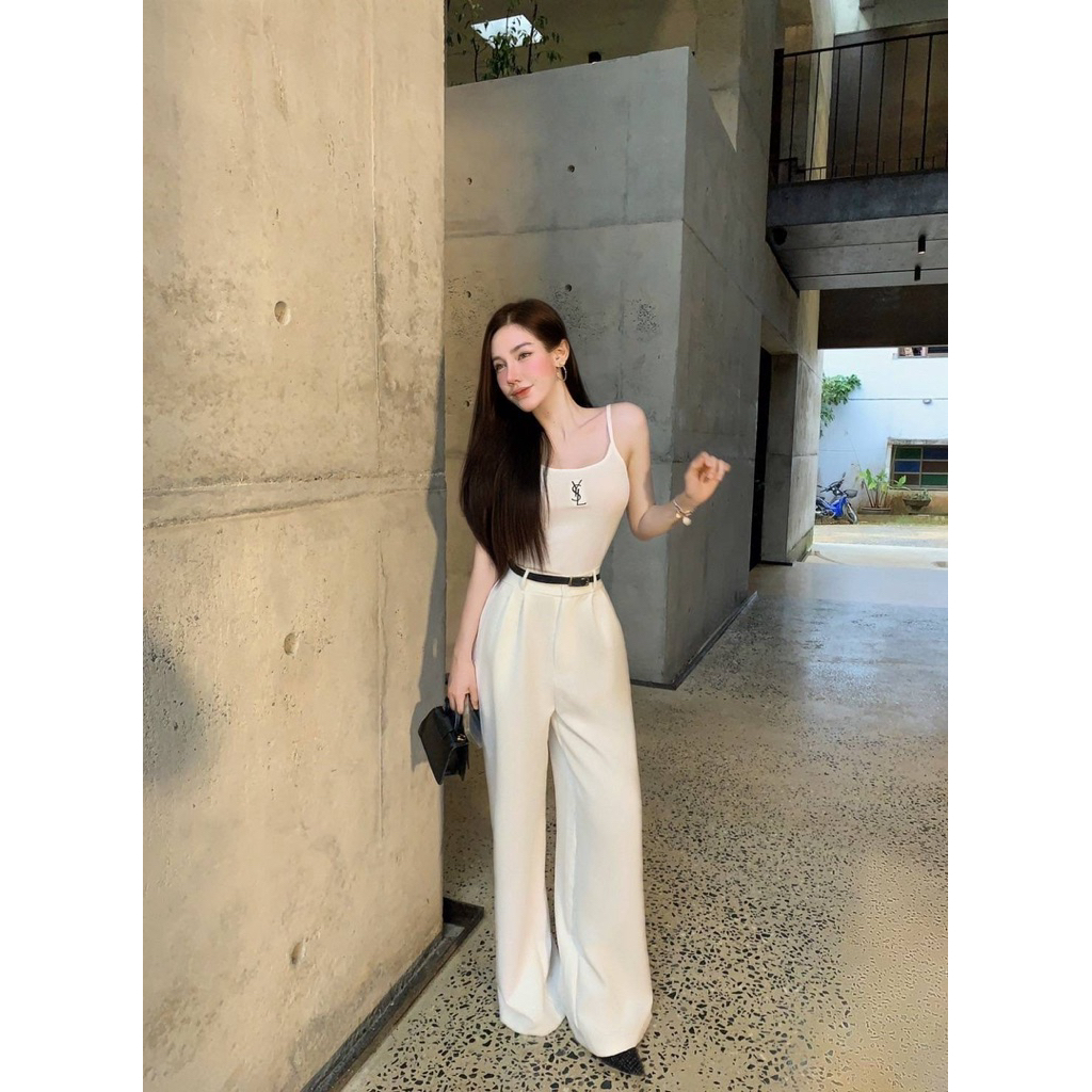 Phapassz - Setสายเดี่ยวปักอกysl มาพร้อมกางเกงขายาว โทนสีขาวกันดีสุดๆเพิ่มเข็มขัดสวยปัง #Metda ...