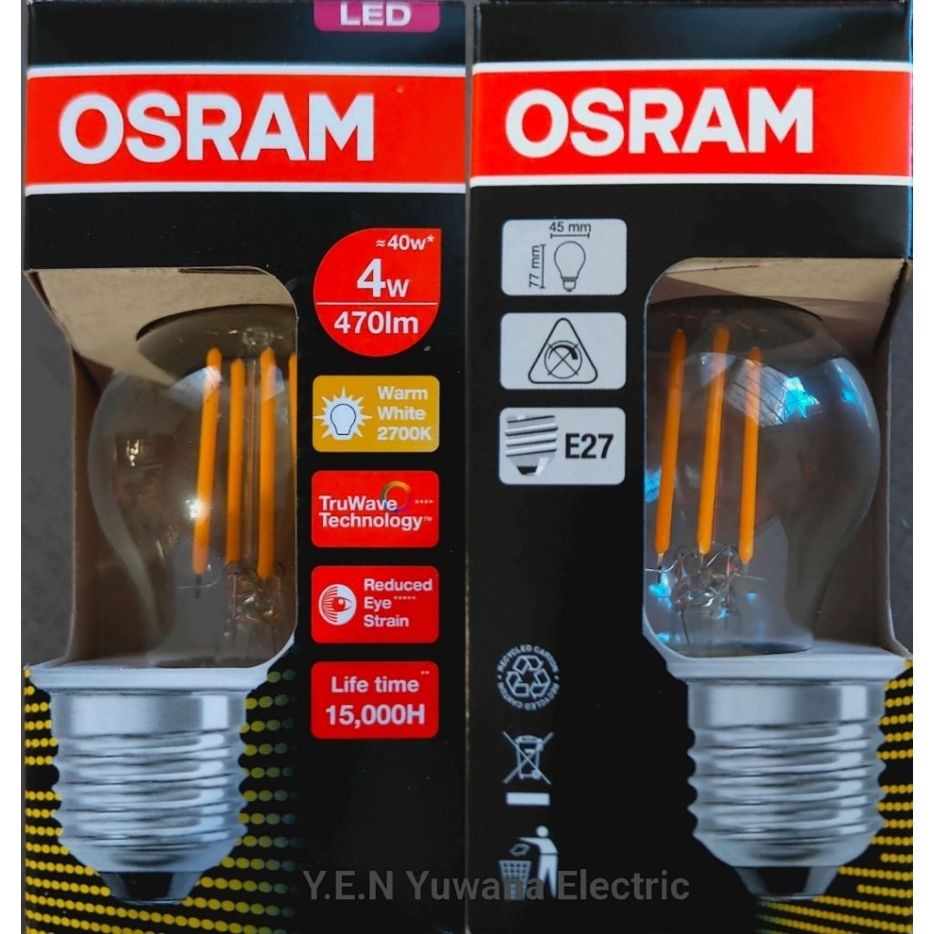 Osram หลอดแอลอีดี ฟิลาเมนต์ รุ่น LV CLA 4วัตต์ 827/E27(หรี่ไฟไม่ได้) | Shopee Thailand