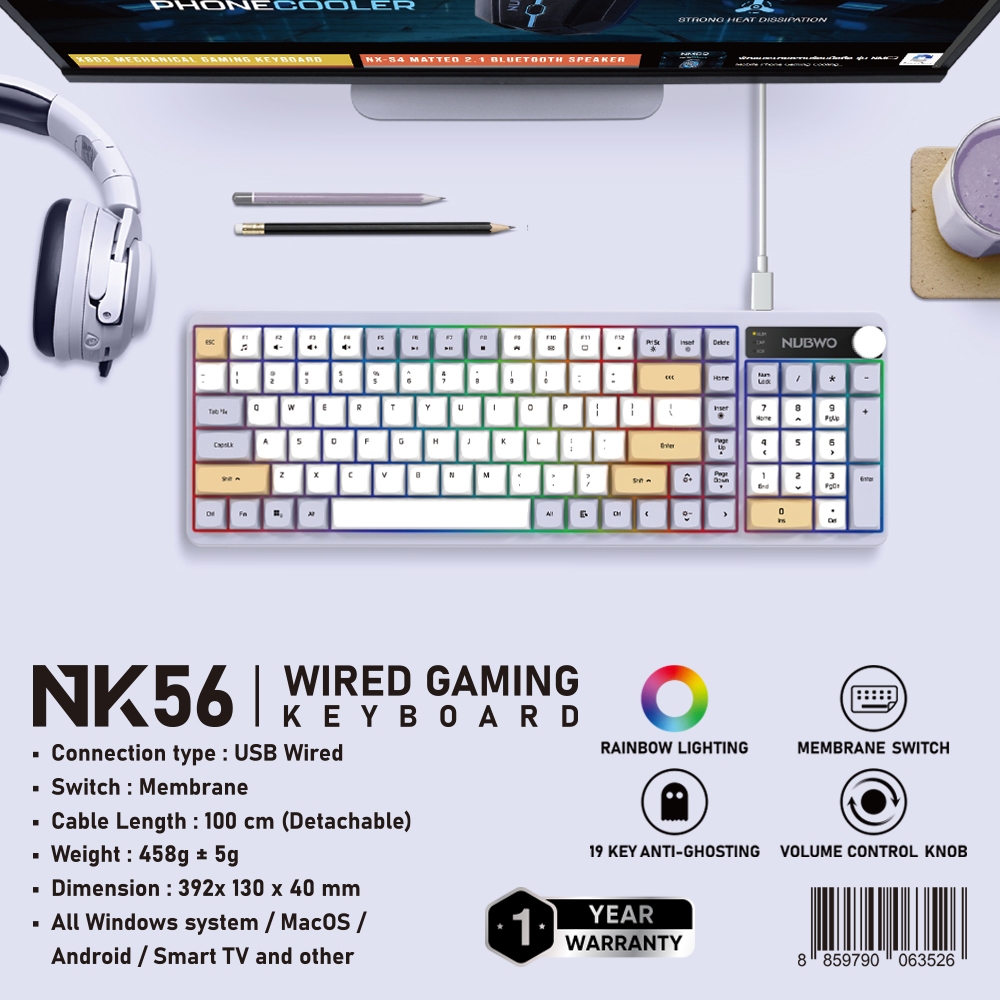 Nubwo NK-56 NK56 Keyboard Gaming Membrane Switch มีภาษาไทย/อังกฤษ ปุ่ม ...