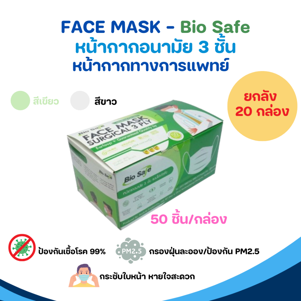 Biosafe - ยกลัง หน้ากากอนามัย 3 ชั้นทางการแพทย์ ( 20 กล่อง/ลัง ) | Shopee Thailand