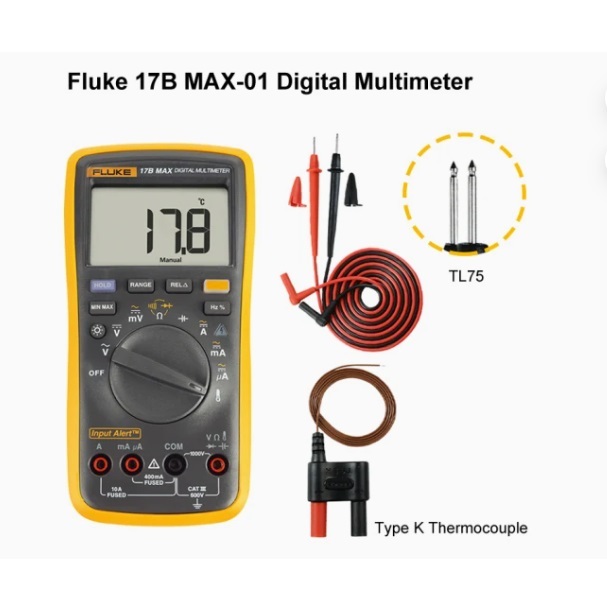 Fluke มัลติมิเตอร์ดิจิทัล 15B Max / 17B Max AC DC วัดอุณหภูมิ กระแสไฟฟ้า ประจุกระแสไฟ โอห์ม ช่วง ...