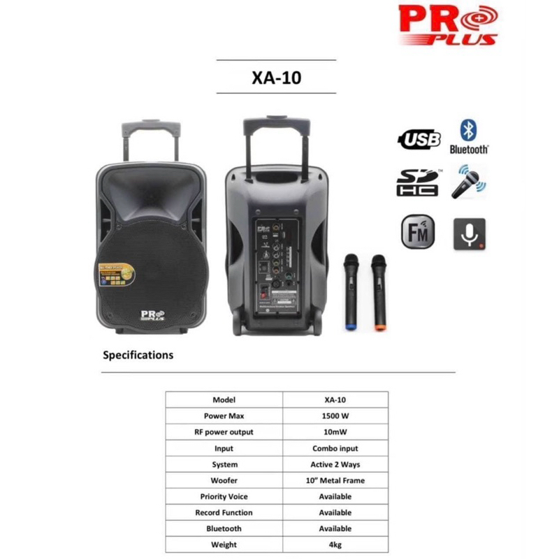 ลำโพงเคลื่อนที่อเนกประสงค์ 10นิ้ว PROPLUS XA-10 พร้อมไมค์ลอย =1ใบ | Shopee Thailand