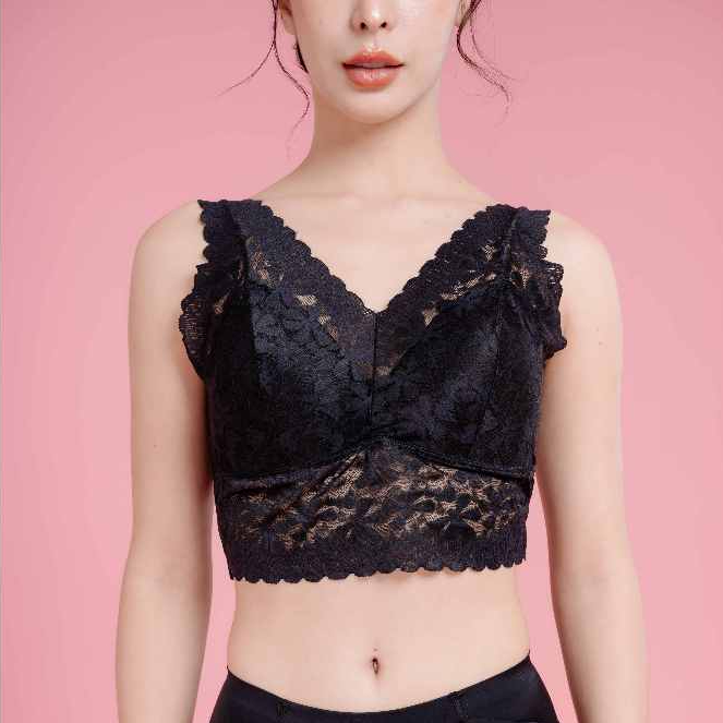 Clover Lace Bra #586 บราเกาะอกลายลูกไม้ไร้โครง มีฟองน้ำในตัว บราทรงคอวี ...