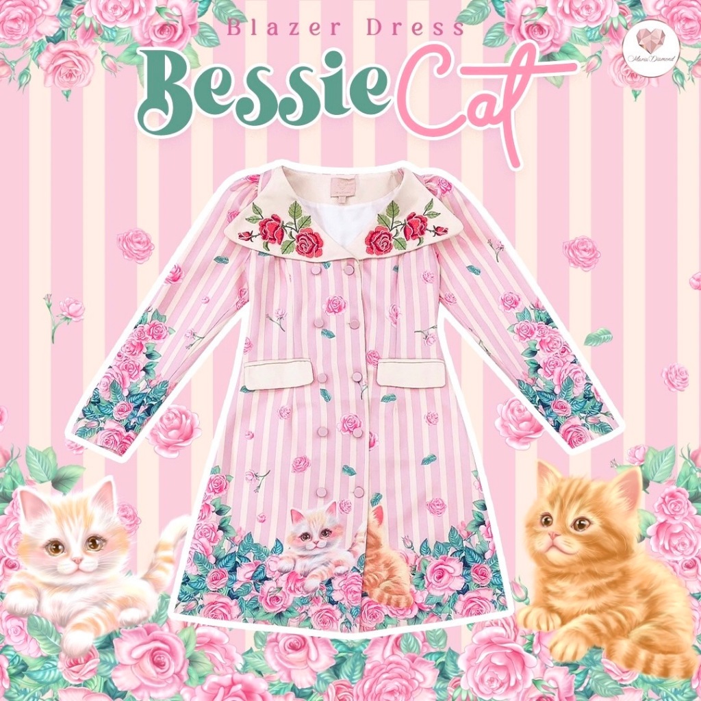 (มี 3XL) Bessie Cat Blazer Dress เดรสสั้นทรงสูทผ้าเปเป้พิมพ์ลาย แขนยาว ...