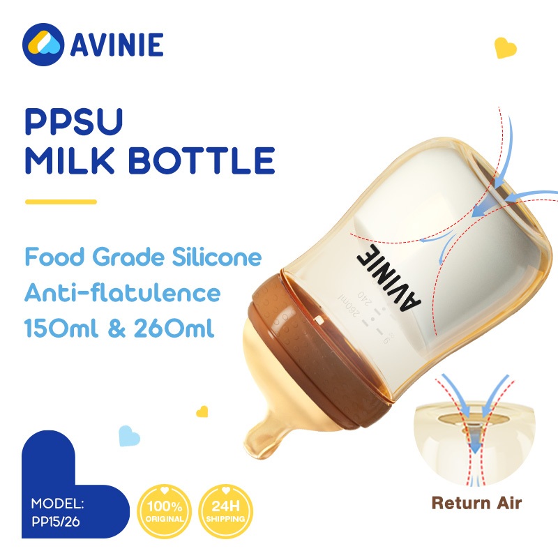 AVINIE ขวดนม PPSU ขวดนมเด็ก 150ml/260ml ขวดนมคอกป้องกันอาการท้องอืด ปลอดสาร BPA AVPP15/AVPP26 ...