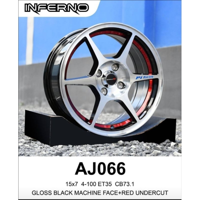 ล้อแม็ก ขอบ15 ขอบ15 กว้าง7" 4รู100 ET35 CB73.1 สี GLOSS BLACK MACHINE+RED UNDERCUT รุ่น AJ 066 ...