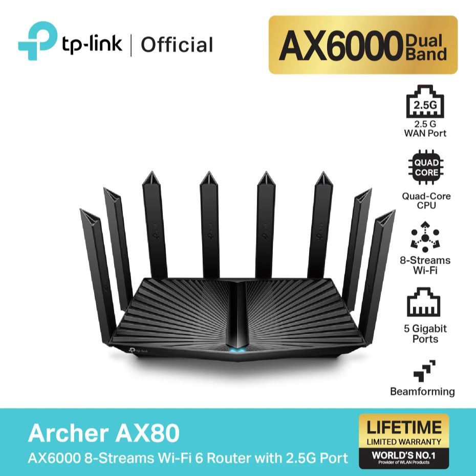 TP-Link Archer AX80 AX6000 8-Stream Wi-Fi 6 Router with 2.5G Port เราเต ...