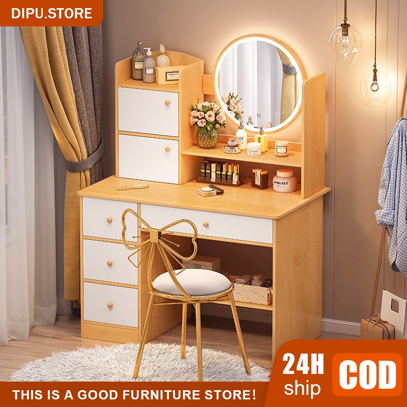 DIPU โต๊ะเครื่องแป้งที่เรียบง่ายพร้อมกระจกและลิ้นชัก | Shopee Thailand