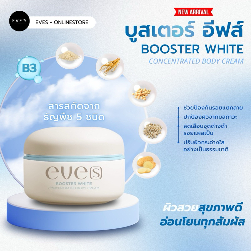 [NEW] EVE'S บูสเตอร์ฟ้า(สูตรใหม่) รอยแตก รอยดำ เหมาะสำหรับคุณแม่ - BOOSTER WHITE CONCENTRATED ...