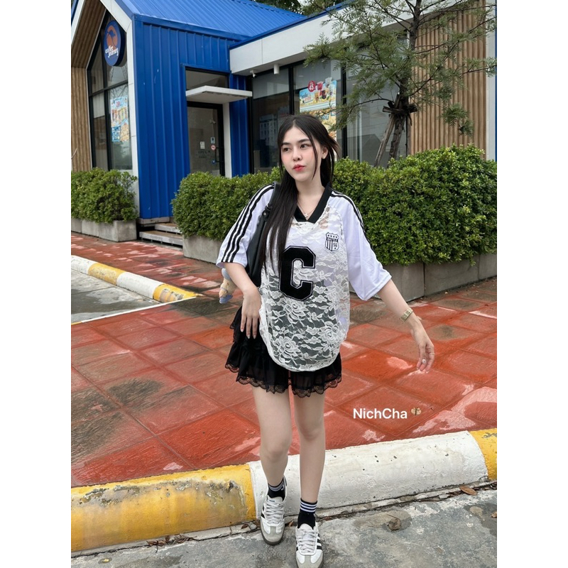 Nicha Set2ชิ้น เสื้อบอลลูกไม้ แต่งอะไหล่ขนปุย3d กระโปรงขนมชั้น มีซับกางเกง วัยรุ่นกำลังฮิต ...