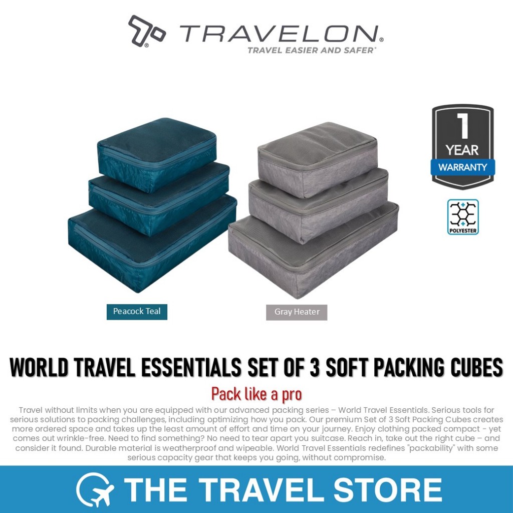 Travelon WORLD TRAVEL ESSENTIALS SET OF 3 SOFT PACKING CUBES (43507) ชุดกระเป๋าจัดระเบียบ 3 ใบ ...