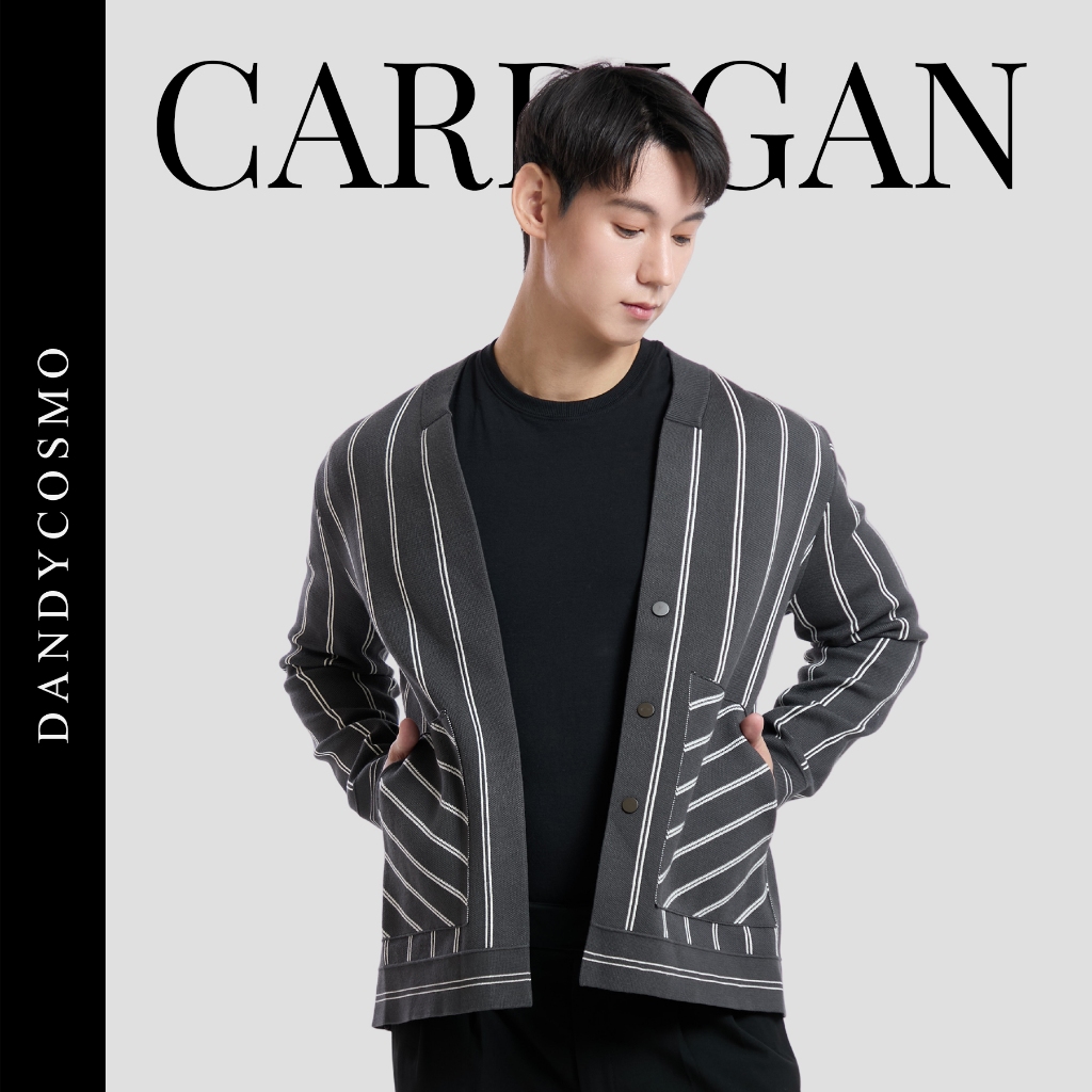 DANDY COSMO | เสื้อแจ็คเก็ตไหมพรม ลายทางเทา เสื้อคลุม CARDIGAN Limited ...