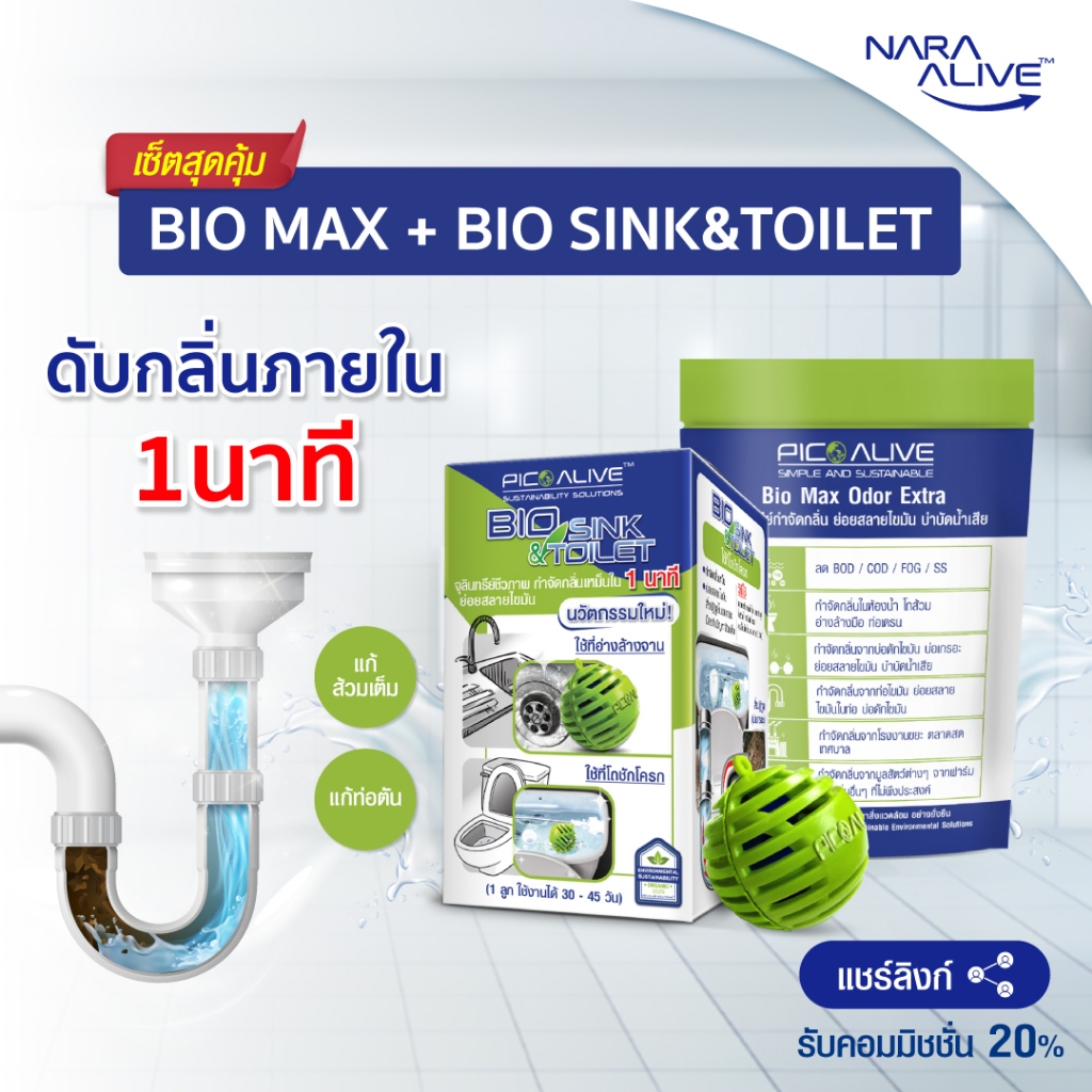 ส่งฟรี Bio Sink & Toilet + Bio Max จุลินทรีย์กำจัดกลิ่นใน 1 นาที บำบัด ...