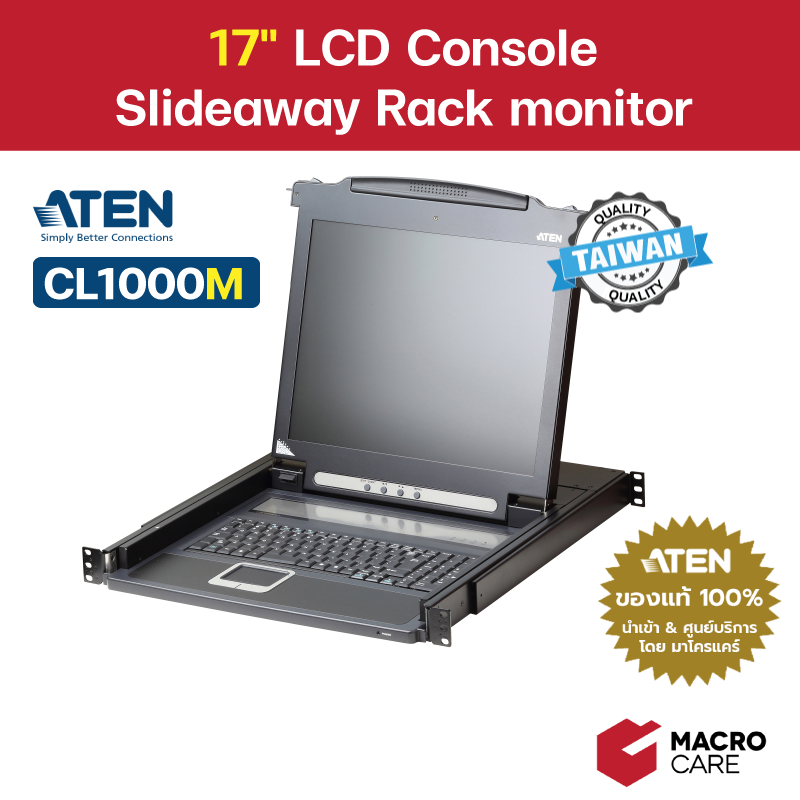 ATEN 17" LCD Rack monitor console Slideaway Rackmount 1U รุ่น CL1000M ...