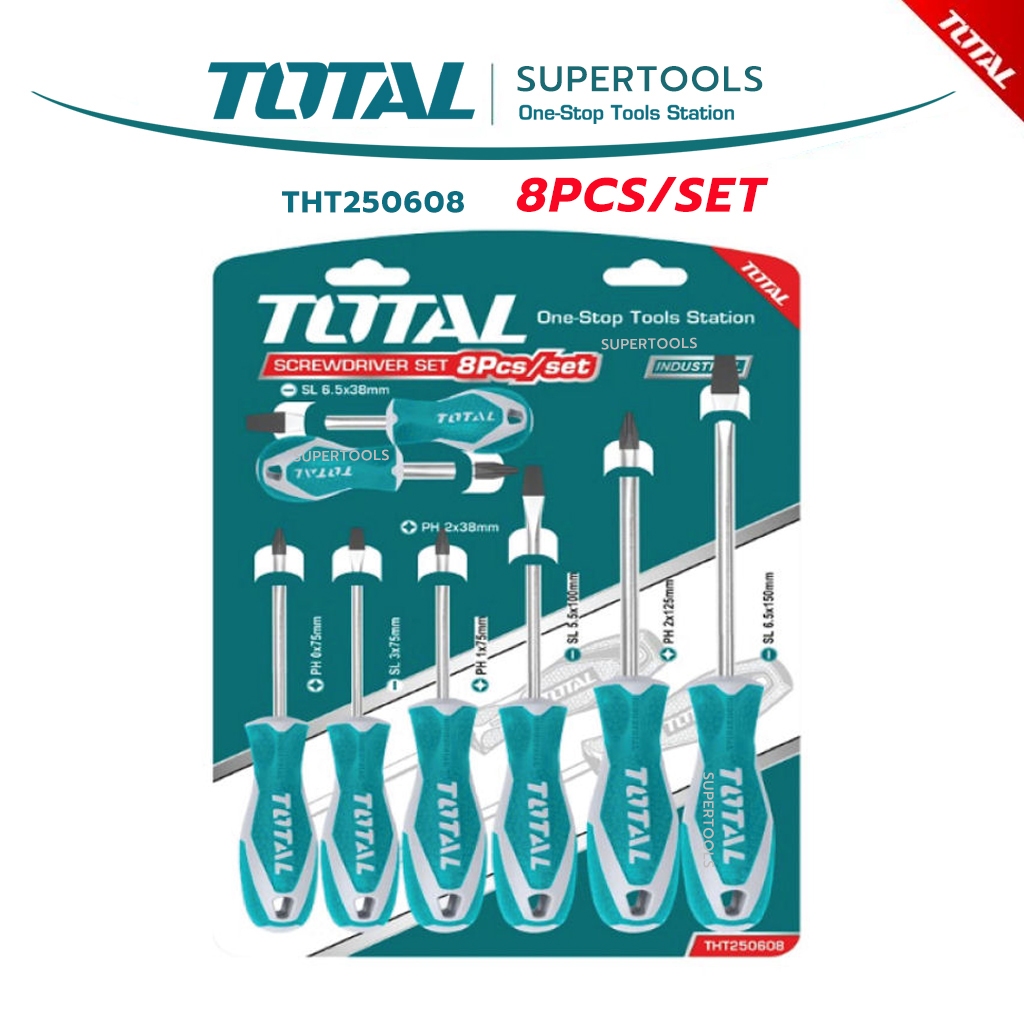 TOTAL ไขควง 8 ตัว/ชุด 6 inch (งานหนัก) รุ่น THT250608 เครื่องมือ อุปกรณ์ช่าง Supertools | Shopee ...